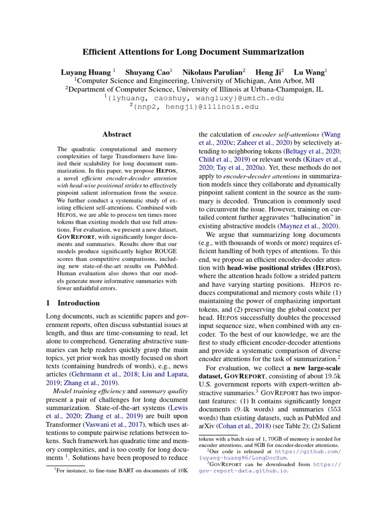 Efficient Attentions for Long Document Summarization | PDF