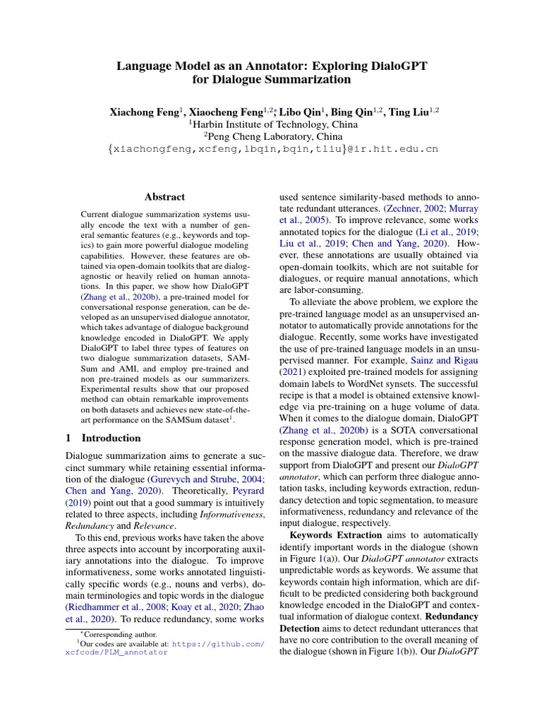 关键词，冗余句和主题分割Language Model as an Annotator Exploring DialoGPT | PDF