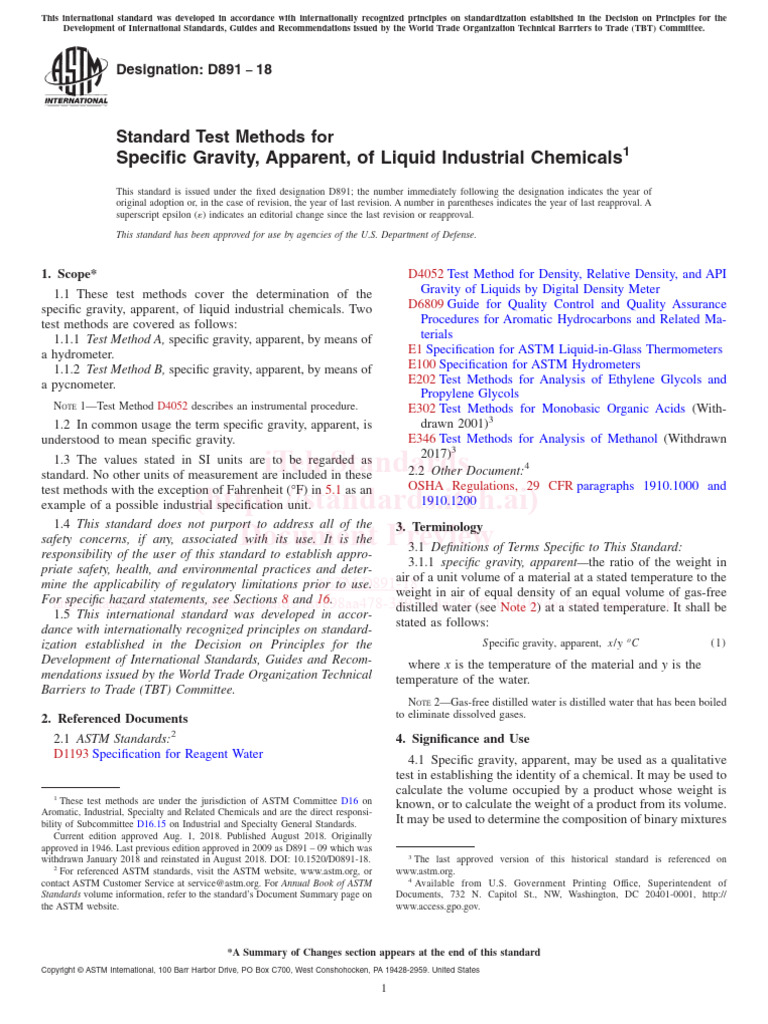 Astm D891 18 | PDF
