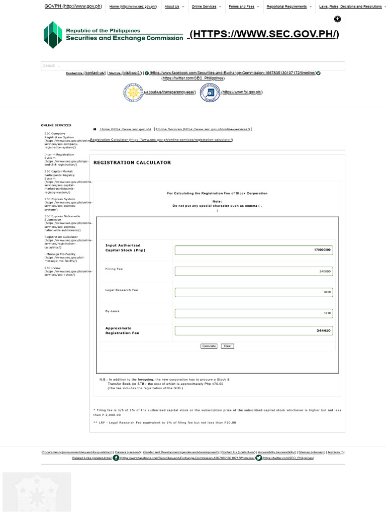 UMSPC - SEC Registration Calculator | PDF