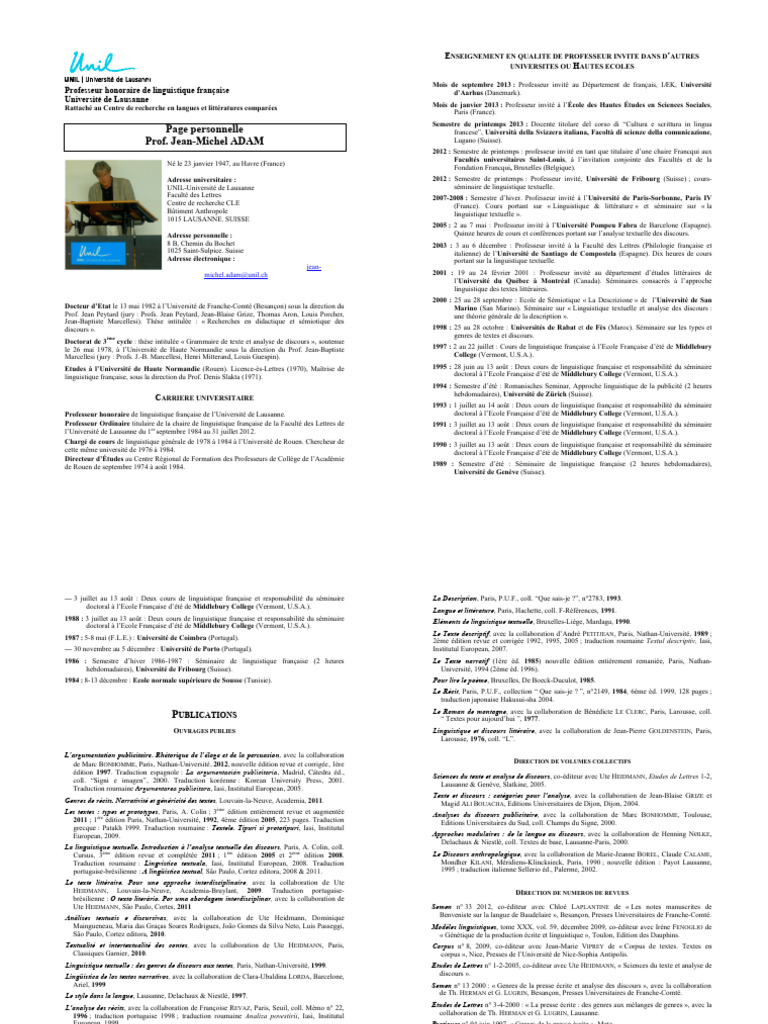 Page Personnelle Prof. Jean-Michel ADAM | PDF