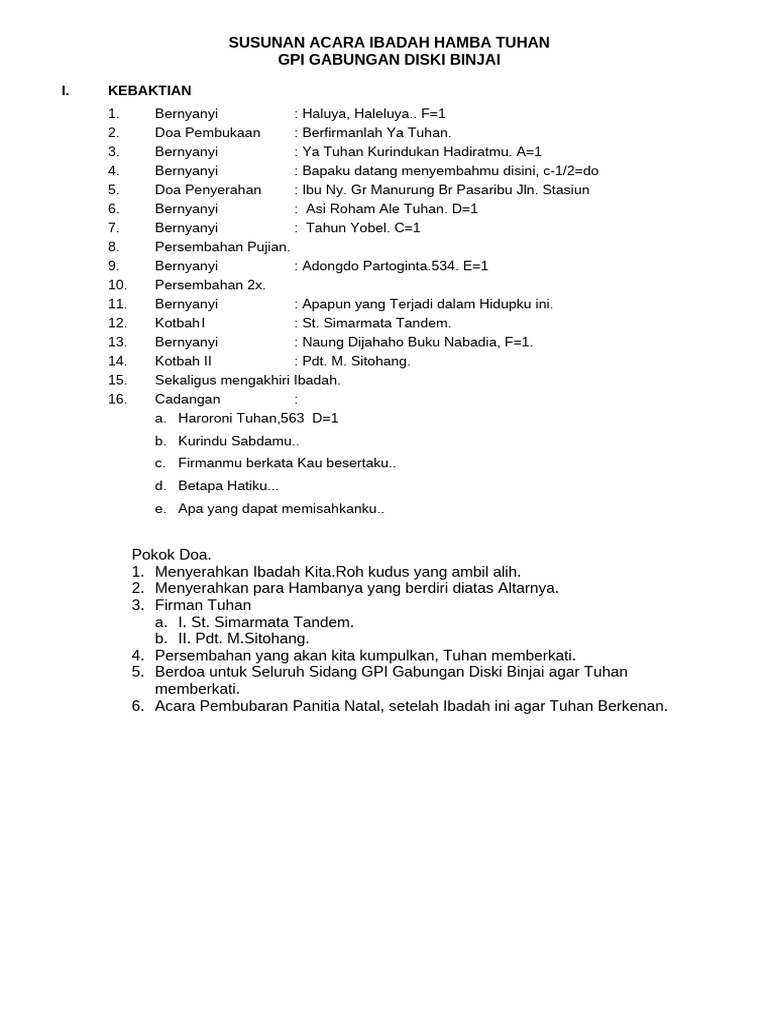 Acara Ibadah Hamba Tuhan | PDF