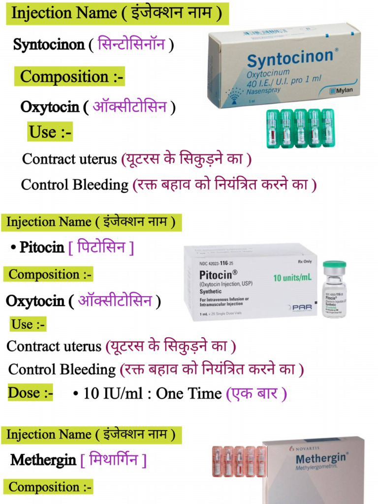 8 Delivery Injection Notes Hindi - English | PDF