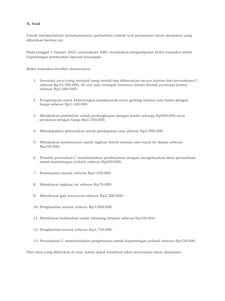 Latihan Soal Persamaan Dasar Akuntansi | PDF