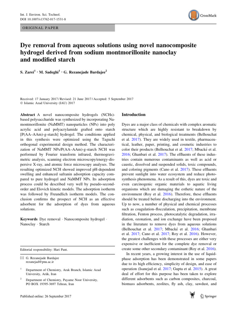 Dye Removal From Aqueous Solutions Using Novel Nanocomposite | PDF