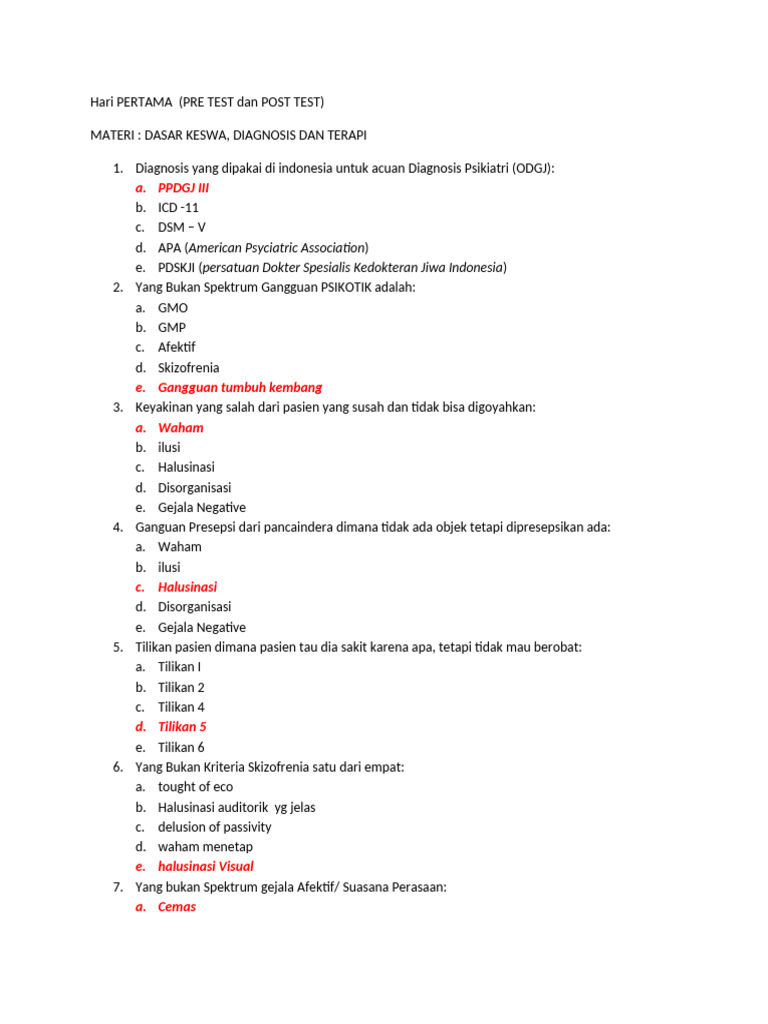 Pre Test Dan Post Test Hari Pertama | PDF
