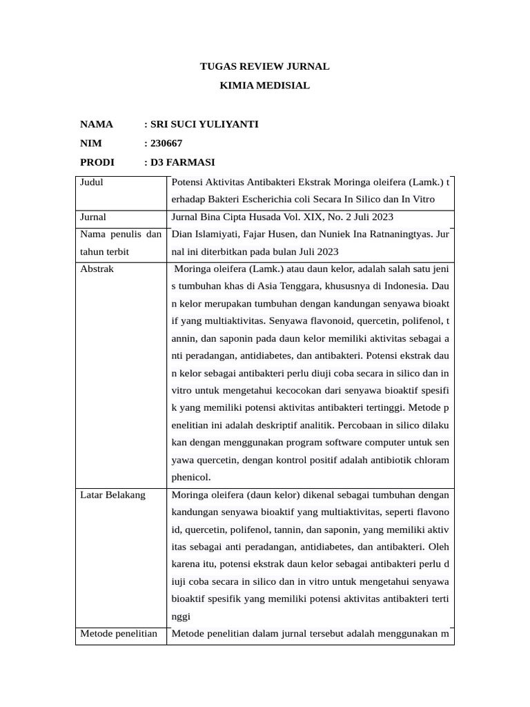 Tugas Review Jurnal Kimed Srisuci D3 Farmasi | PDF | Self-Improvement