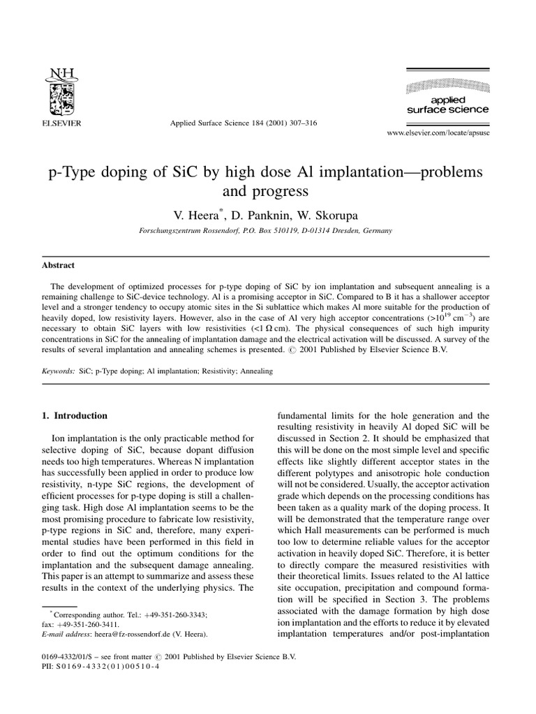 P Type Doping of SiC by Al Implant - Problems and Progress | PDF