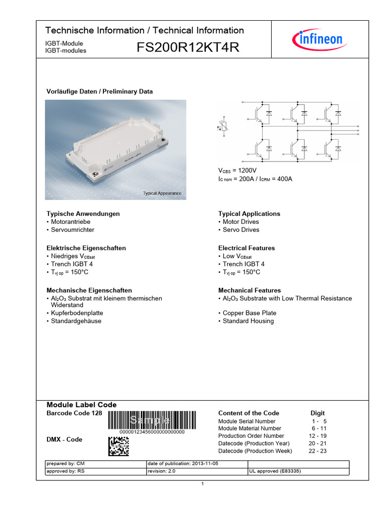 Infineon FS200R12KT4R DS v02 - 00 EN | PDF