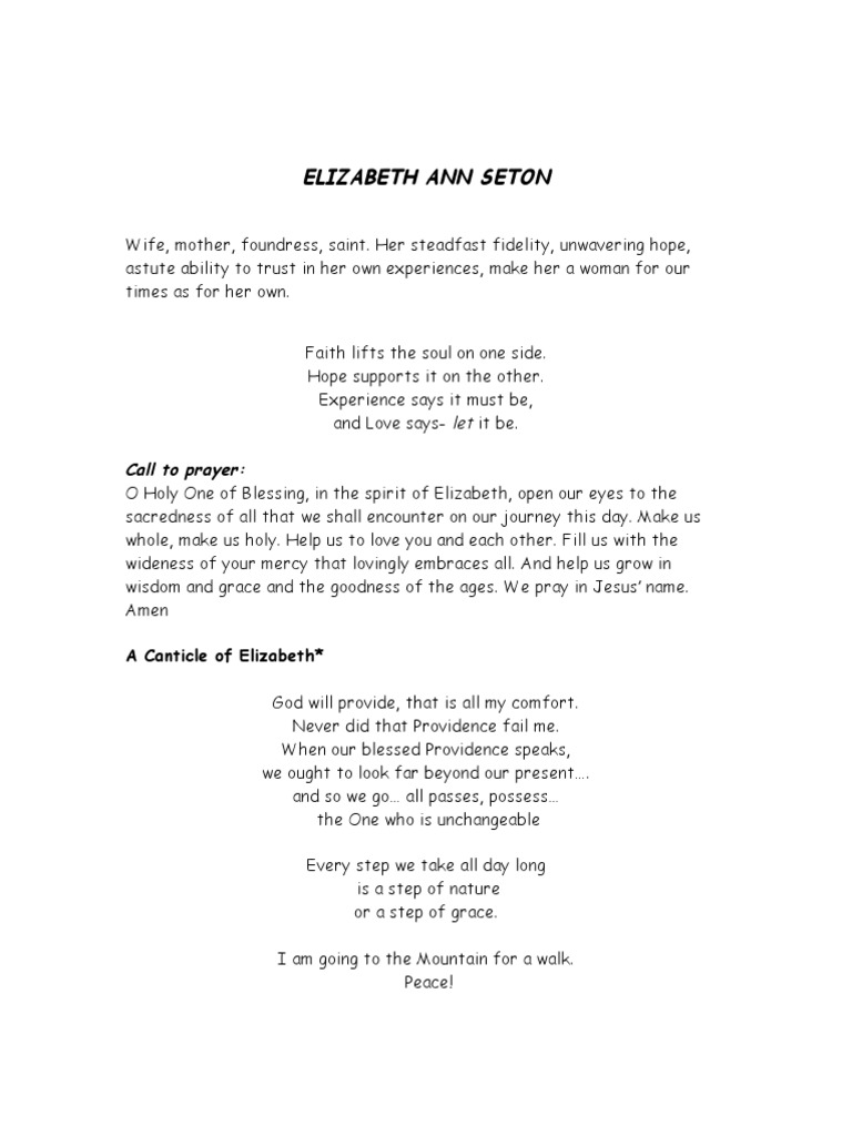 St. Elizabeth Ann Seton - Prayer Service | PDF