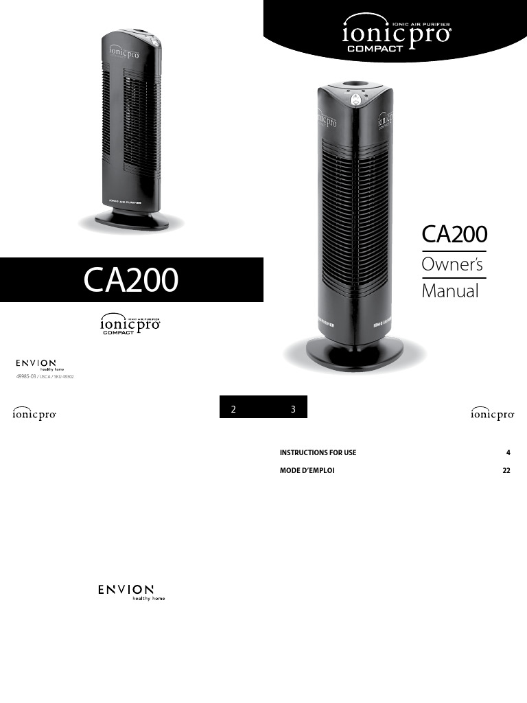 Manual CA200 Air Purifier Ionic Pro ENVION North America | PDF