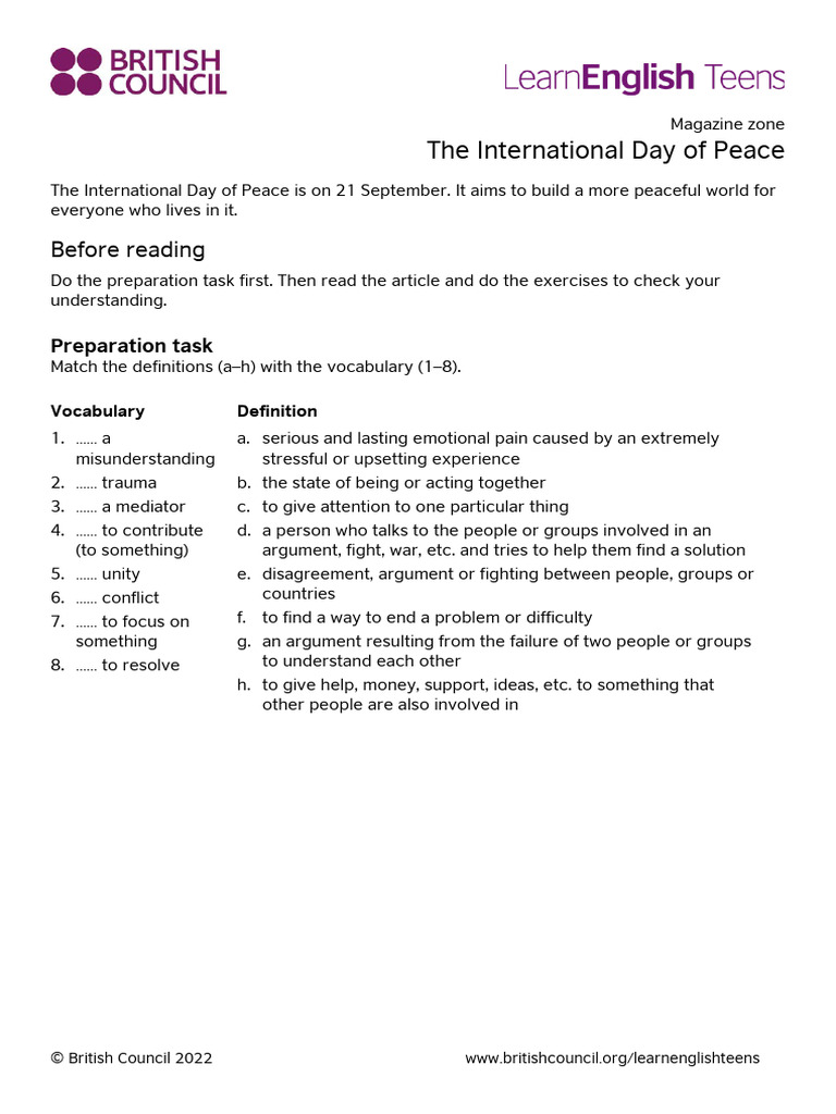 Learnenglish Teens International Day of Peace | PDF