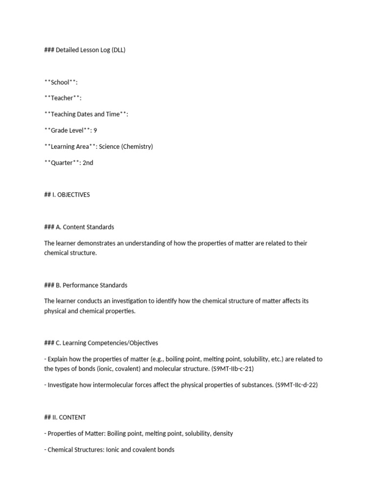 Detailed Lesson-Properties of Matter | PDF