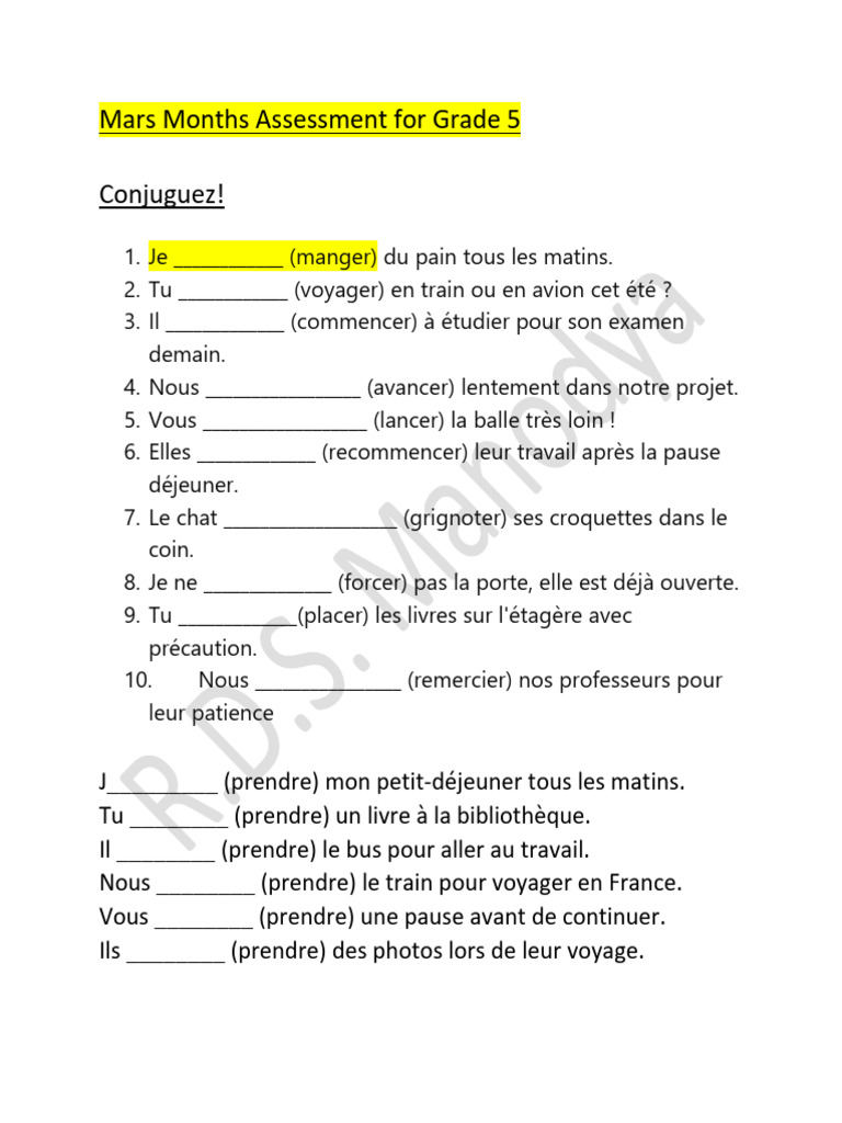 Mars Months Assessment For Grade 5 | PDF