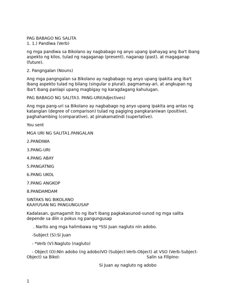 Pag Babago NG Salita 1 | PDF