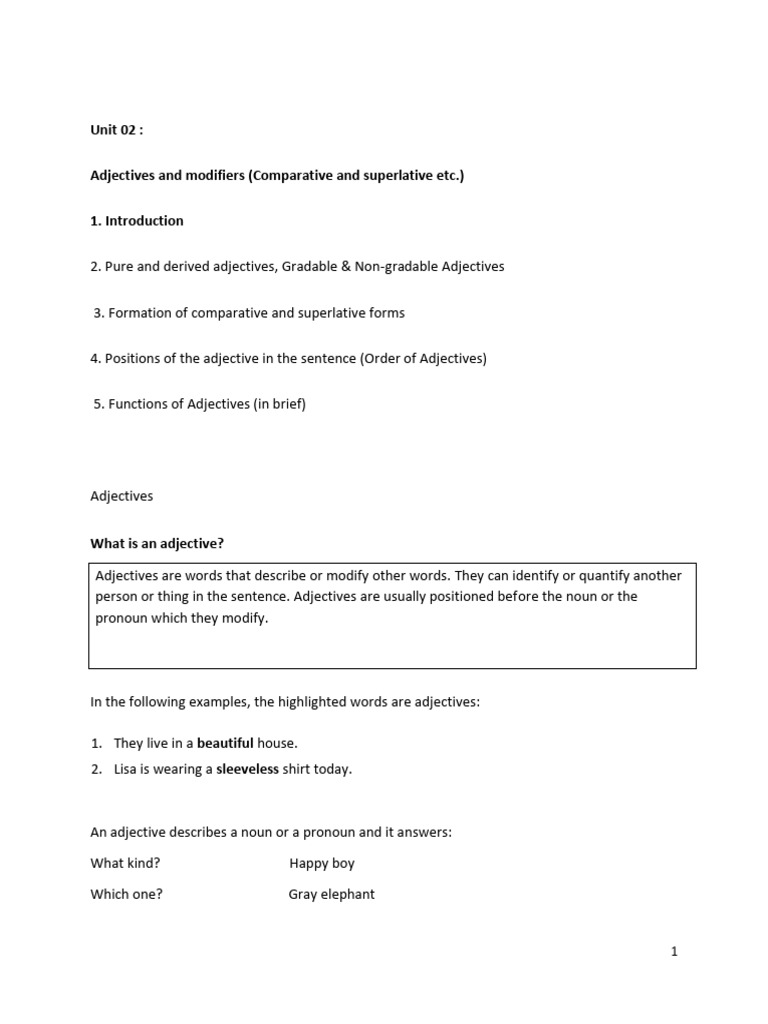 Topic No - 2 - Adjectives | PDF
