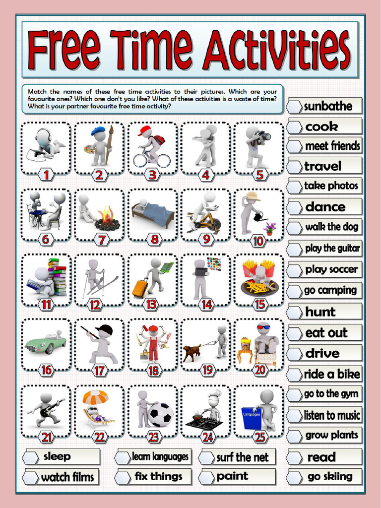 Free Time Activities Vocabulary and Speaking Icebreakers Information ...