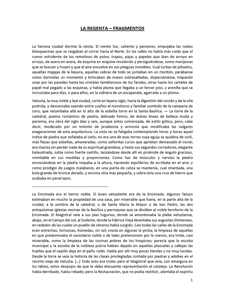 La Regenta Fragmentos | PDF