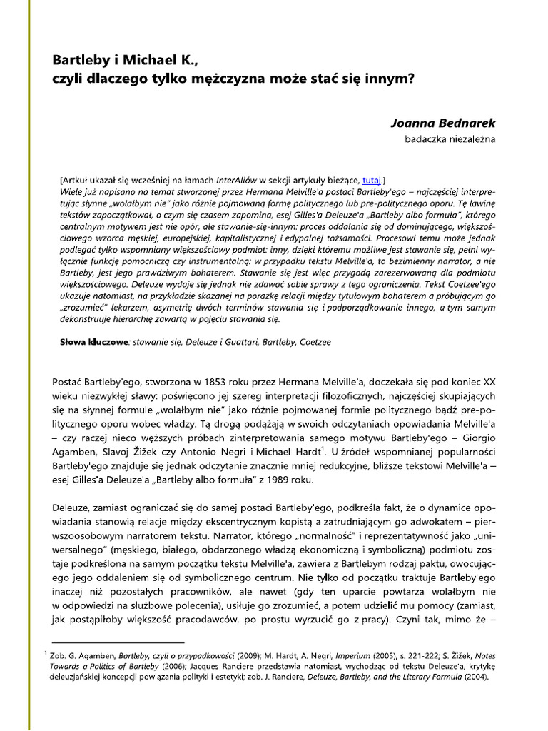 Bartleby I Michael K Czyli Dlaczego | PDF