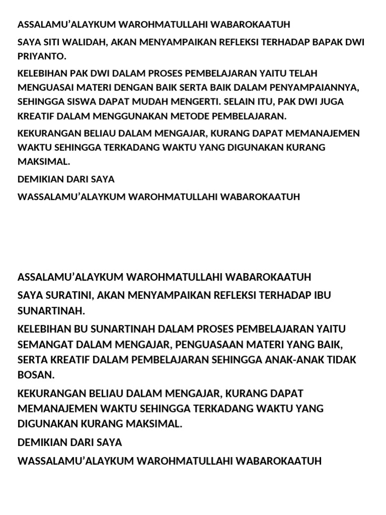 Refleksi Teman Sejawat | PDF