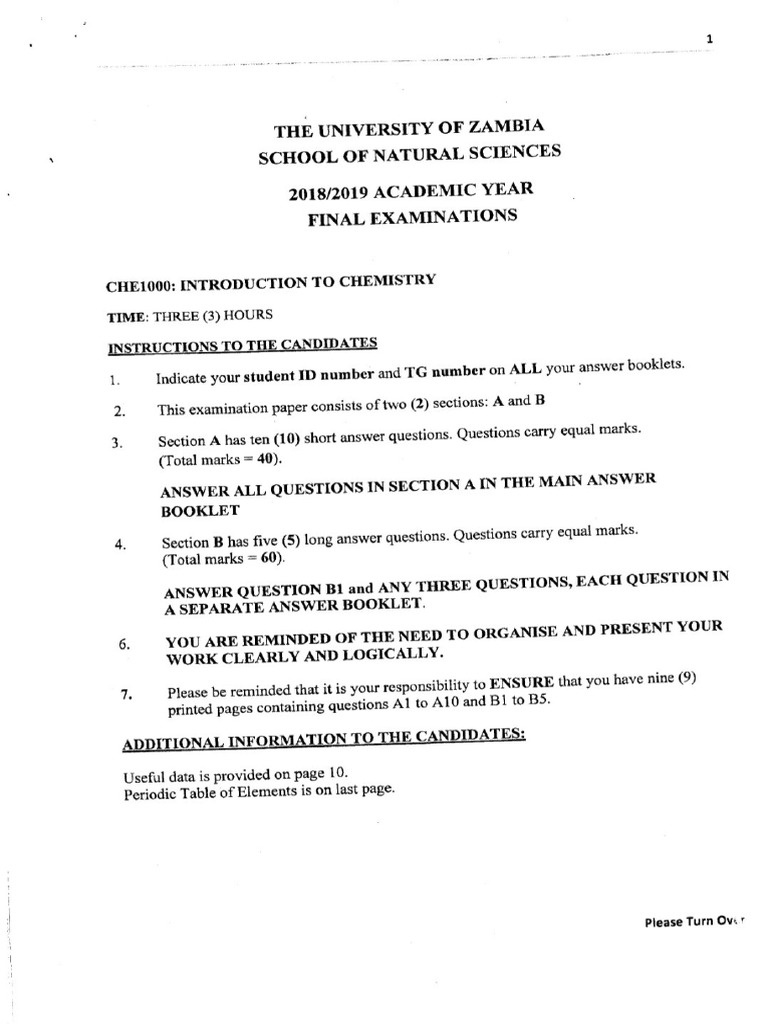 Che 1000 (2018 Exam) Unza Link | PDF