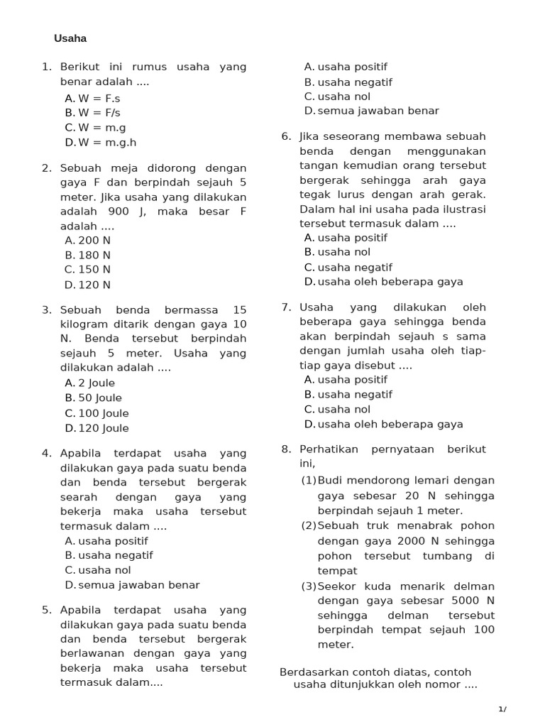 697956035-Latihan-soal-Usaha-energi-dan-pesawat-sederhana(1) | PDF
