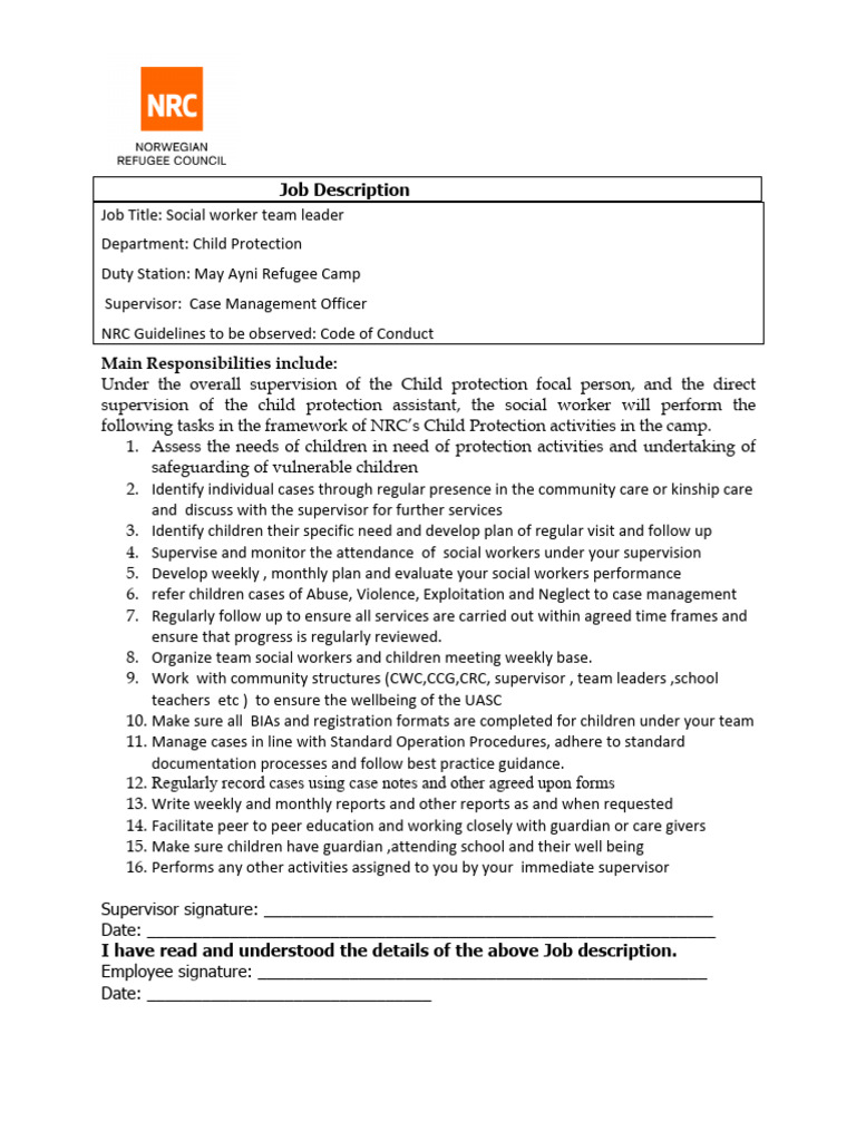 Tor Community Social Worker Teamleader Sample English | PDF | Wellness