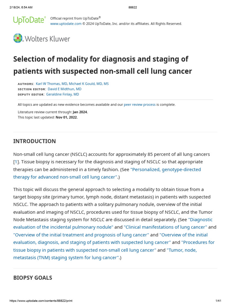 Selection of Modality For Diagnosis and Staging of Patients With ...