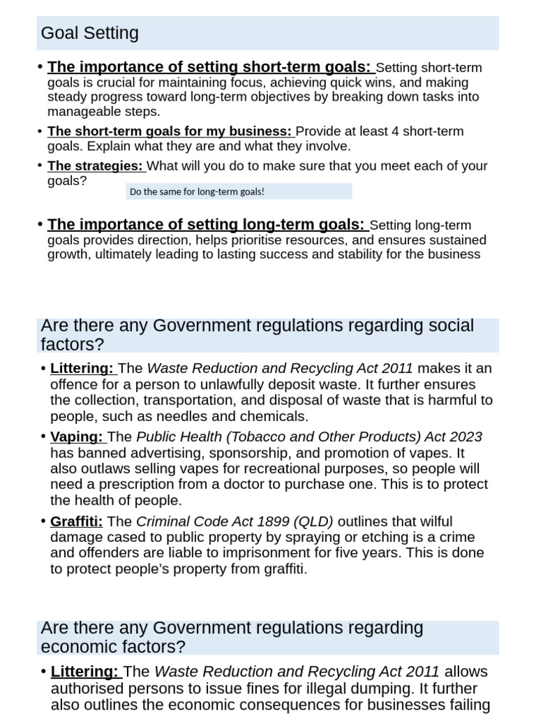 Goal Setting and Government Regulations | PDF