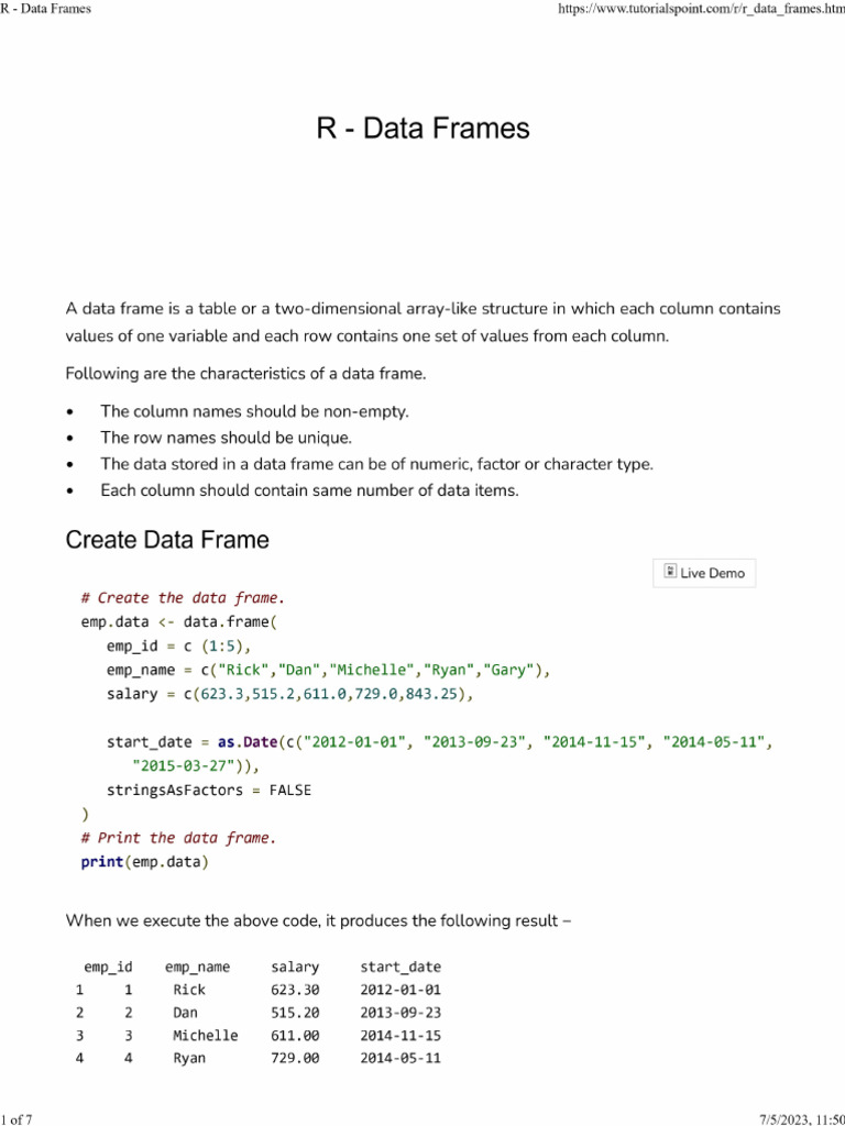 R Data Frames | PDF