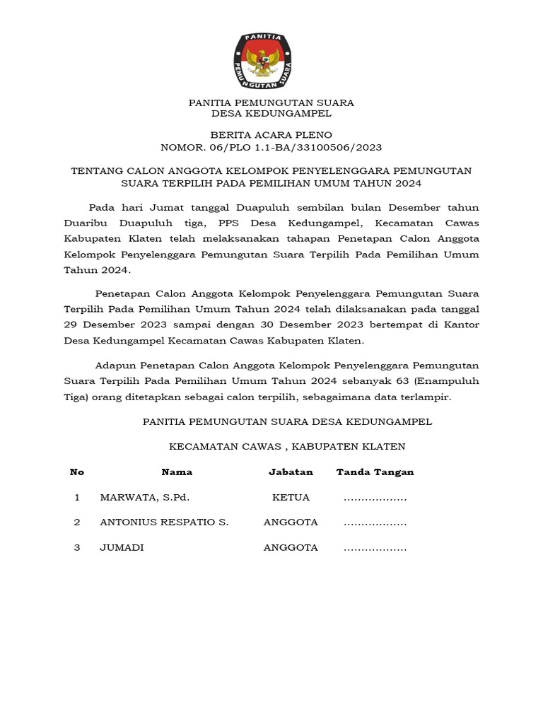 8 Berita Acara Pps Hasil Penetapan-1 | PDF