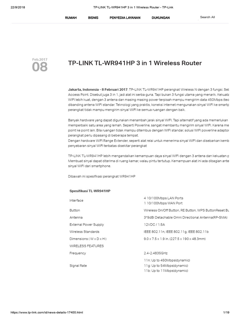 TP-LINK TL-WR941HP 3 in 1 Wireless Router - TP-Link | PDF
