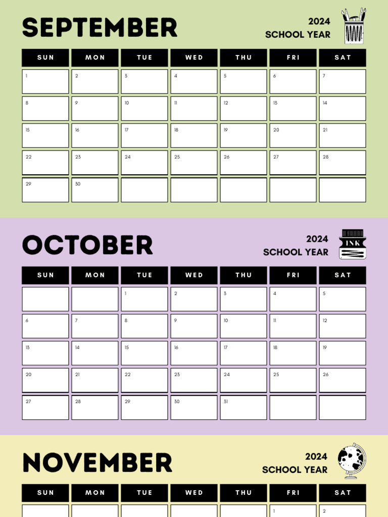 Teacher Calendar in Simple Monochrome Style | PDF