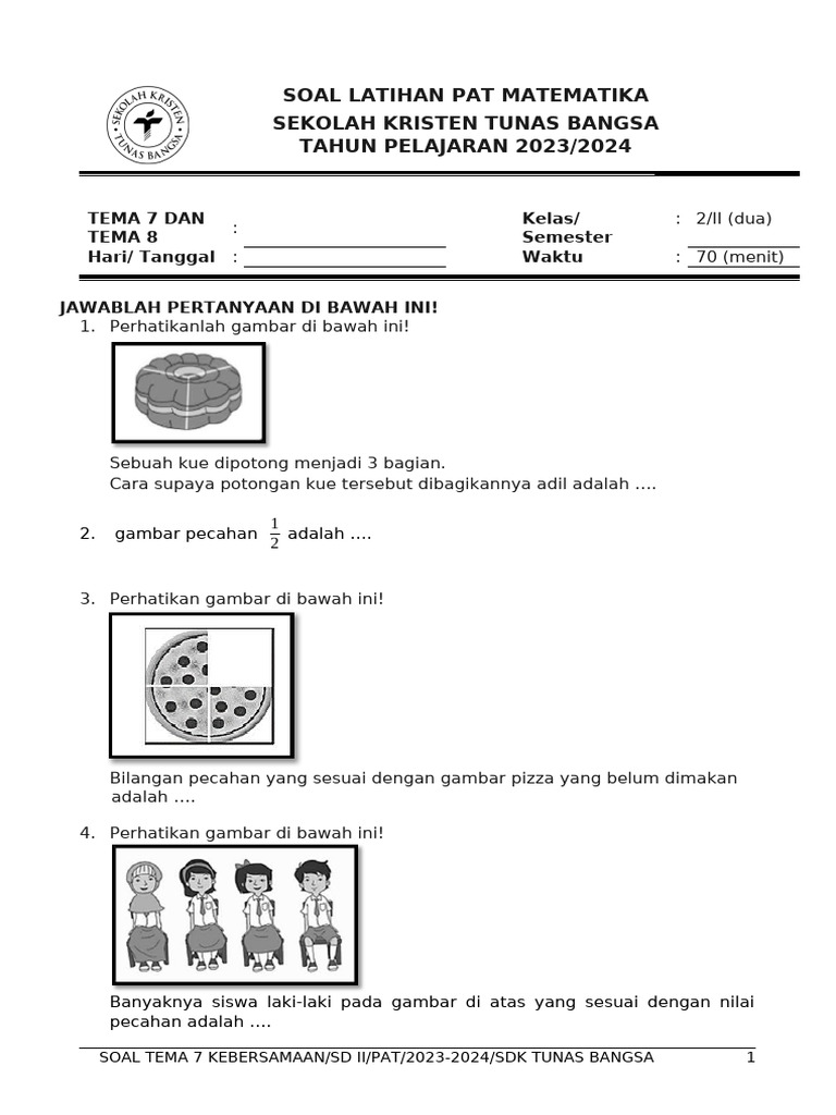 Soal Latihan PAT Matematika TEMA 7 Dan TEMA 8 | PDF