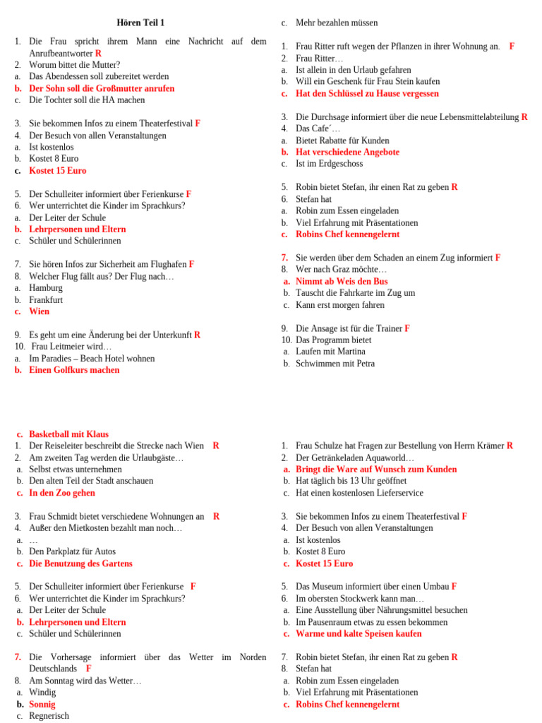Hören Teil 1 Fragen 1 | PDF