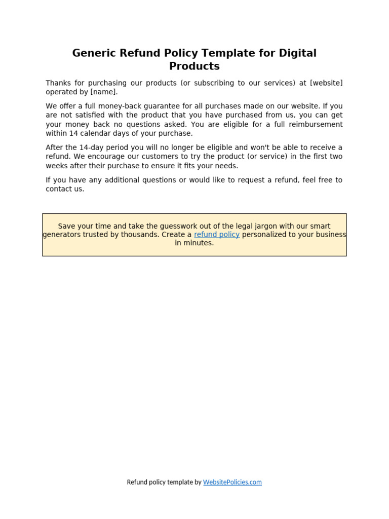 Refund Policy Template Digital | PDF