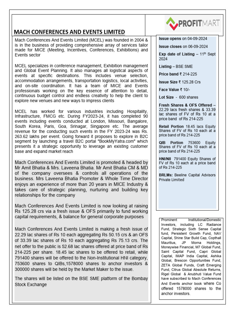 Mach Conferences and Events Limited: IPO Details Subscribe | PDF