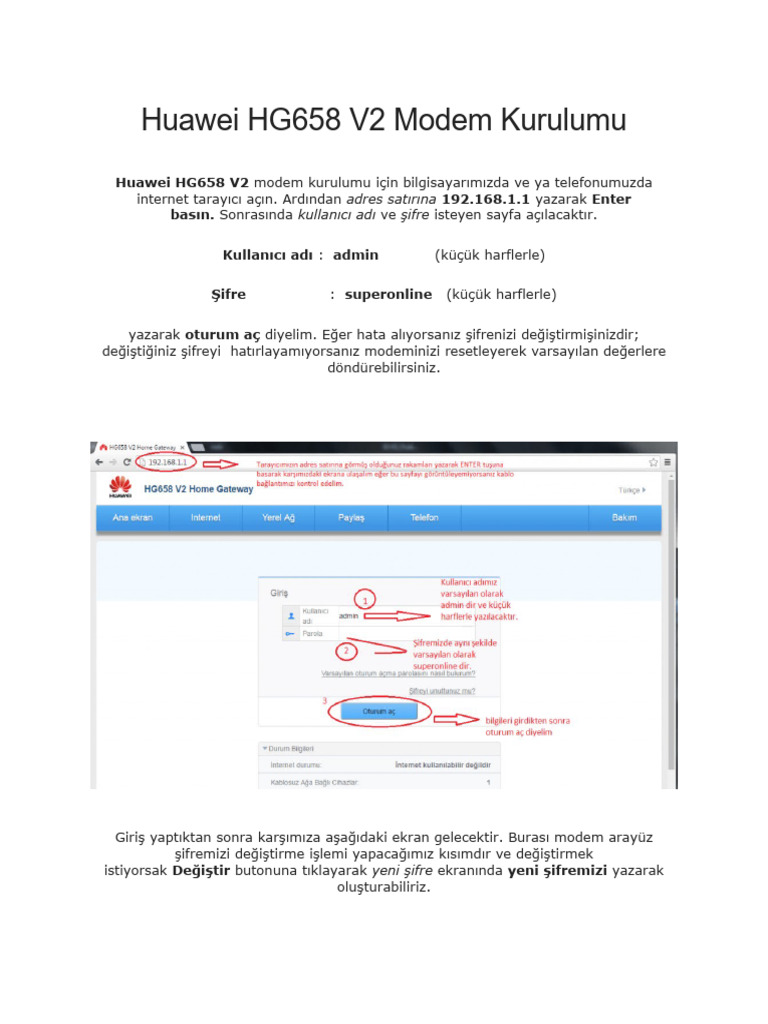 Huawei Hg658 Modem Kurulumu | PDF