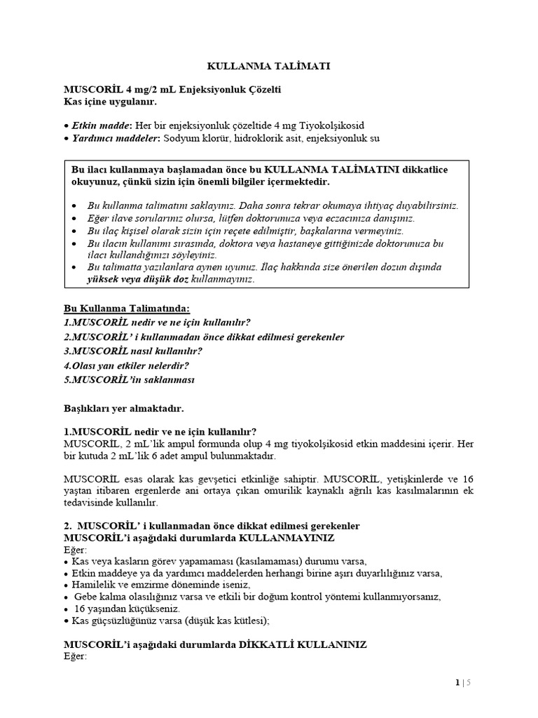 Muscoril 4mg 2ml Enjeksiyonluk Cozelti Onayli KT 29.05.2021 | PDF