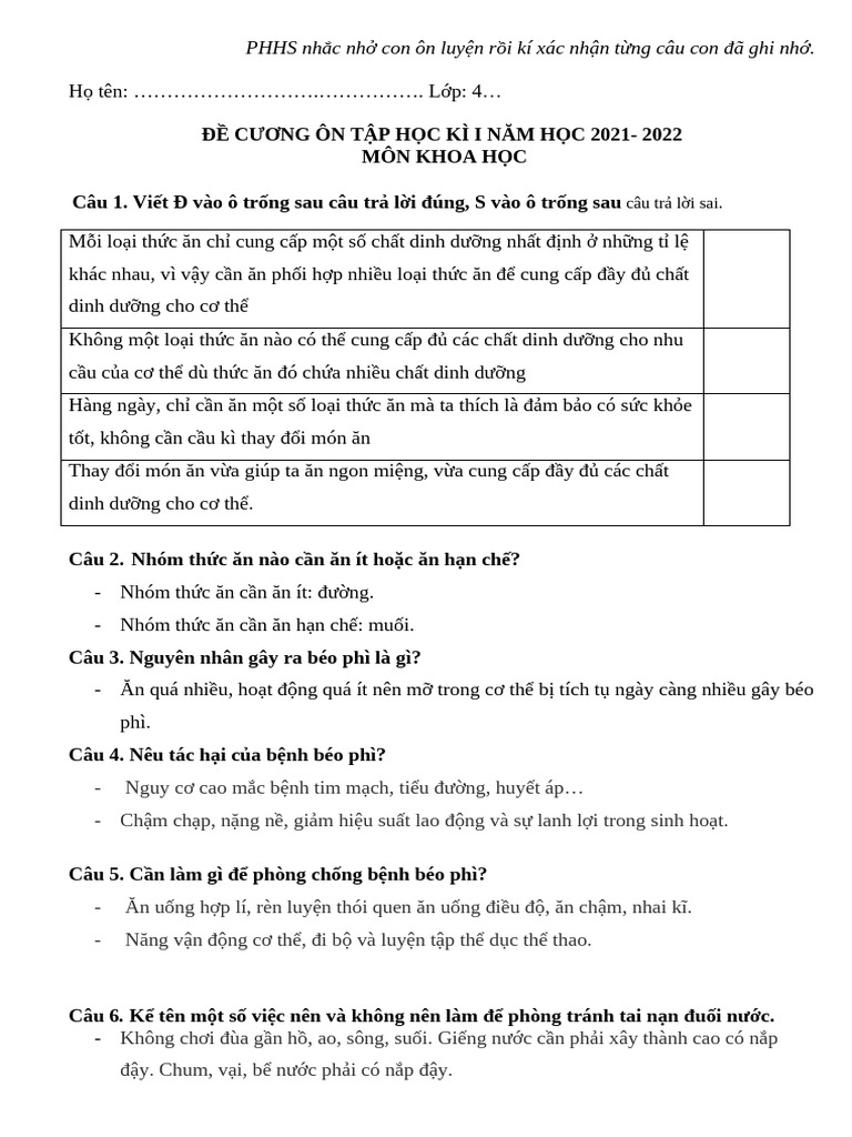 ĐỀ CƯƠNG KHOA HKI - 2021- 2022 | PDF