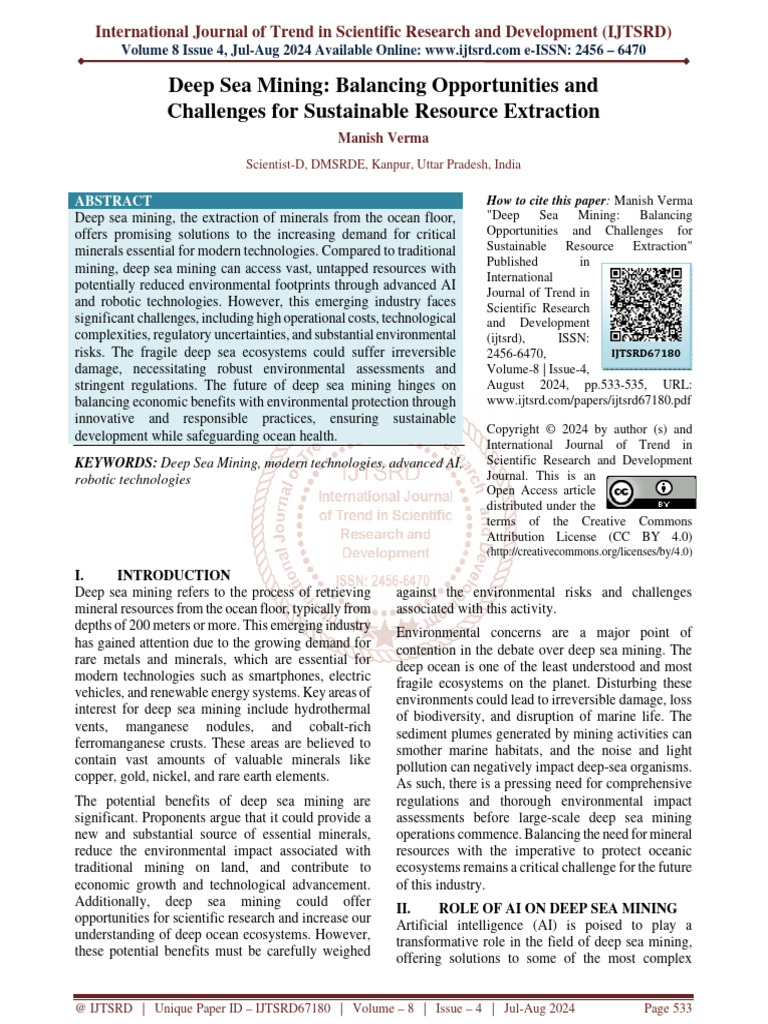 Deep Sea Mining Balancing Opportunities and Challenges For Sustainable ...