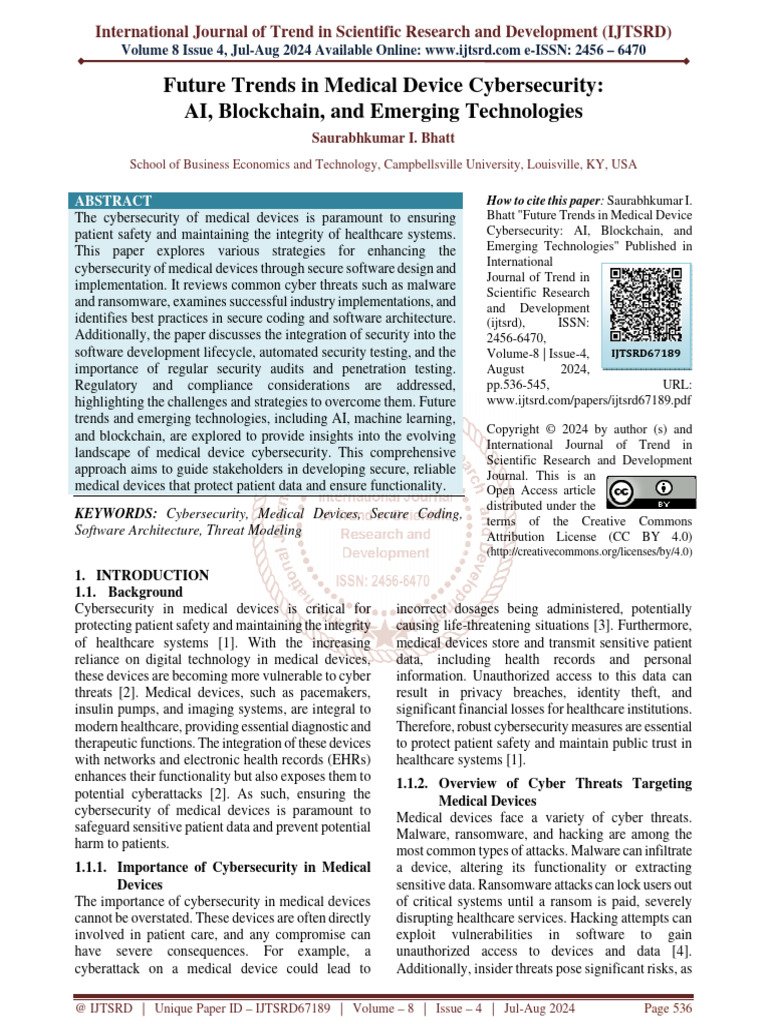 Future Trends in Medical Device Cybersecurity AI, Blockchain, and Emerging Technologies | PDF ...