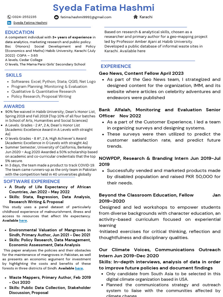 Fatima Hashmi Resume | PDF