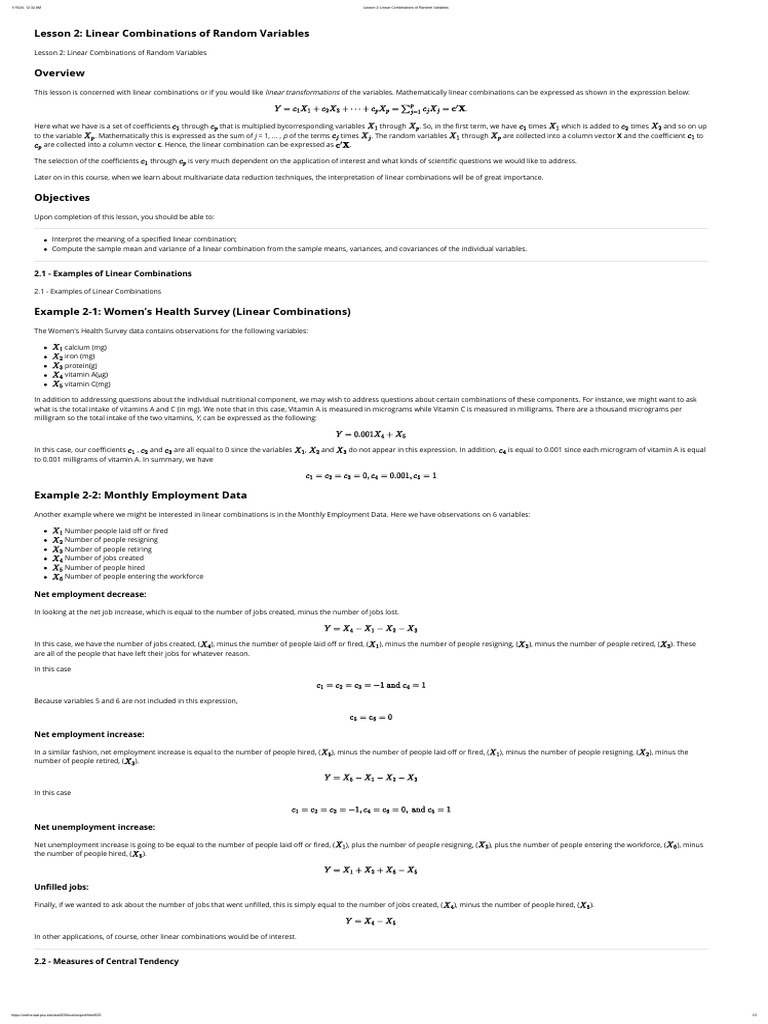 Lesson 2 - Linear Combinations of Random Variables | PDF