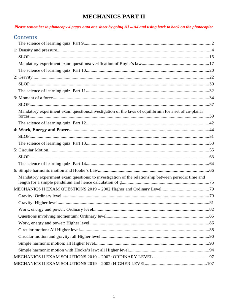 Mechanics II Booklet | PDF