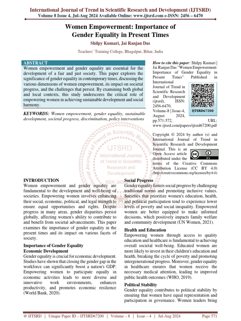 Women Empowerment Importance of Gender Equality in Present Times | PDF ...