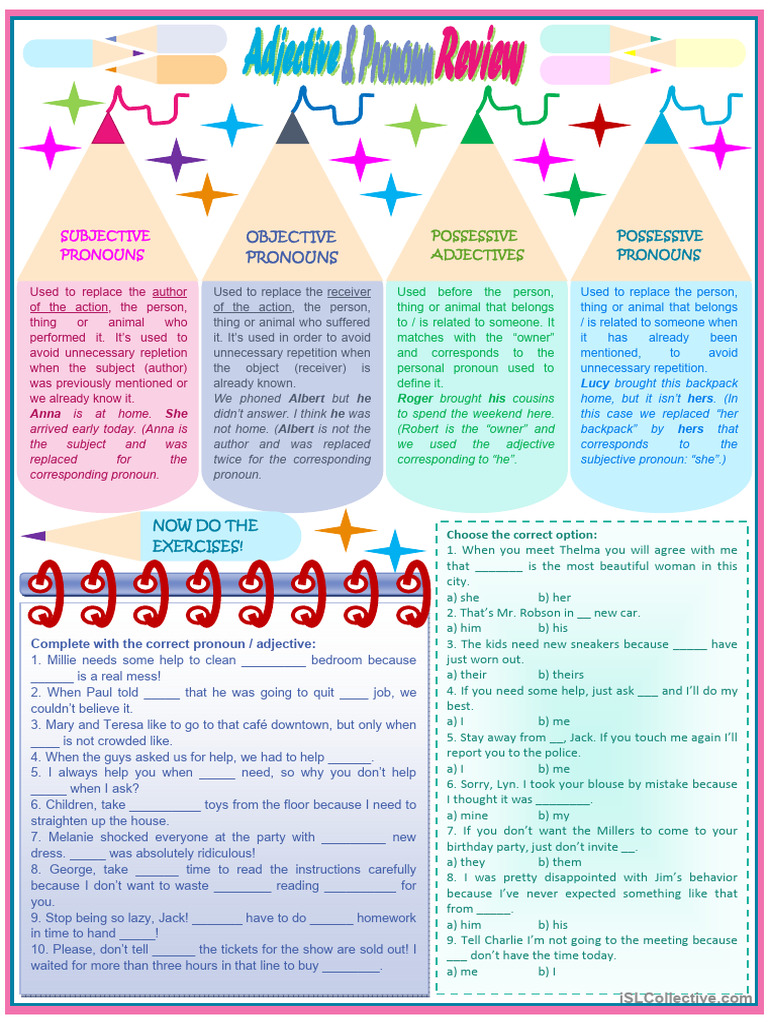 Adjectives and Pronouns Review (With Answers - Editable) | PDF