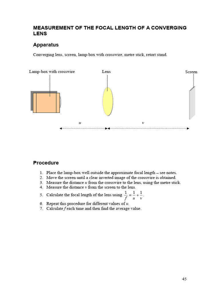 Measurement of The Focal Length of A Converging Lens | PDF