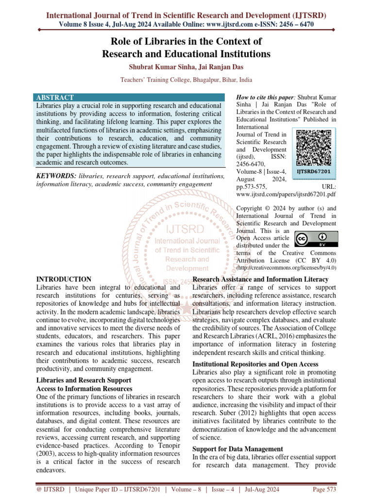 Role of Libraries in The Context of Research and Educational ...