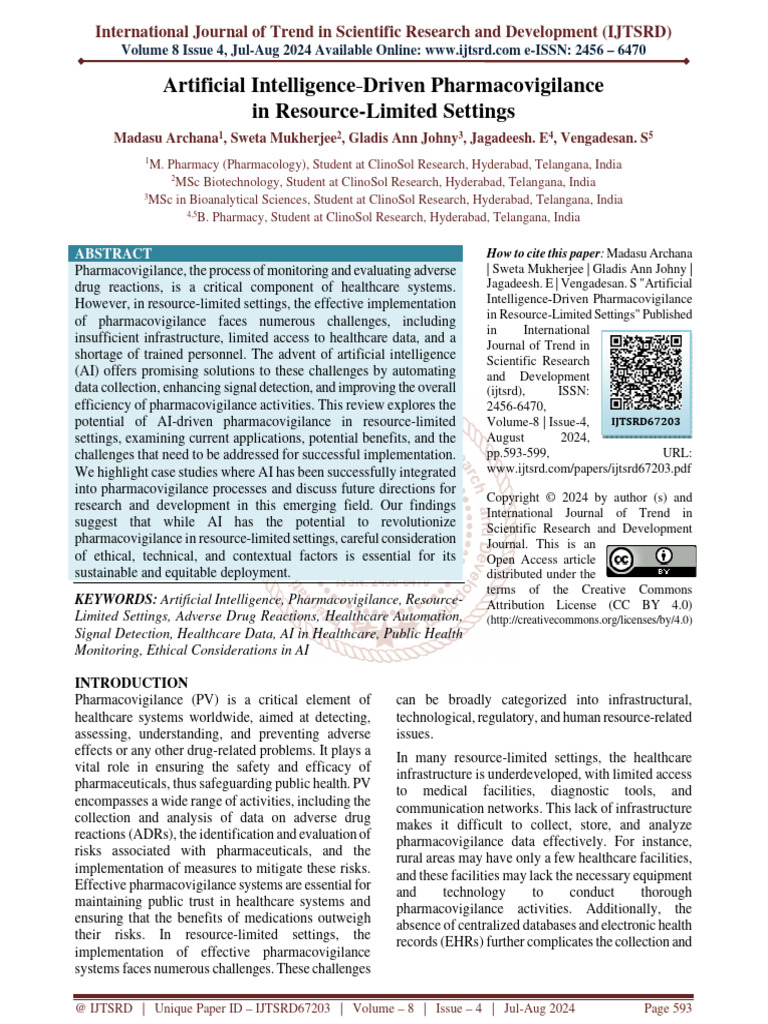 Artificial Intelligence‑Driven Pharmacovigilance in Resource Limited ...